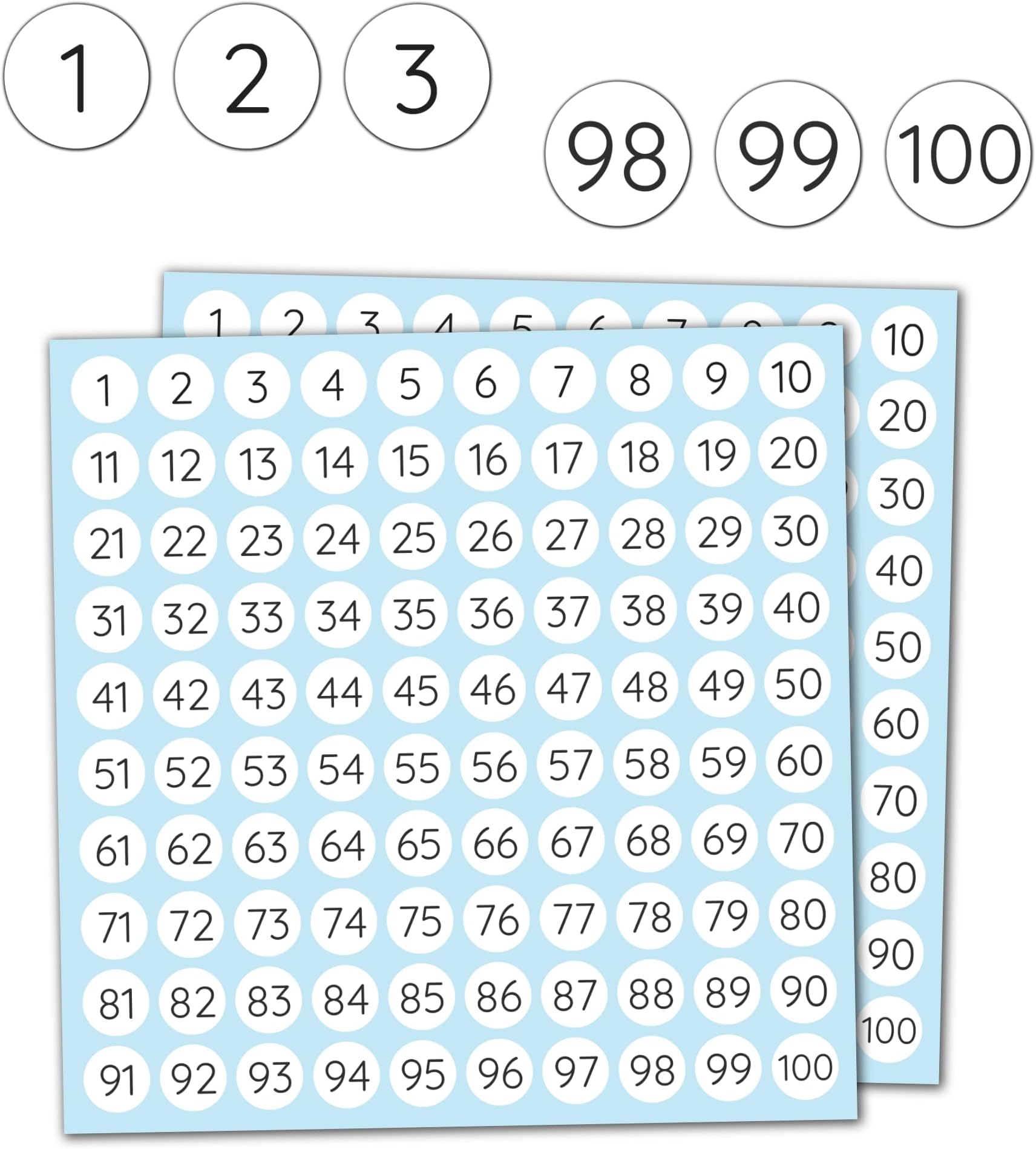Amazon.com: 50 Sheets, 1-100 Number Stickers Labels - 0.4" Round, 5000 ...