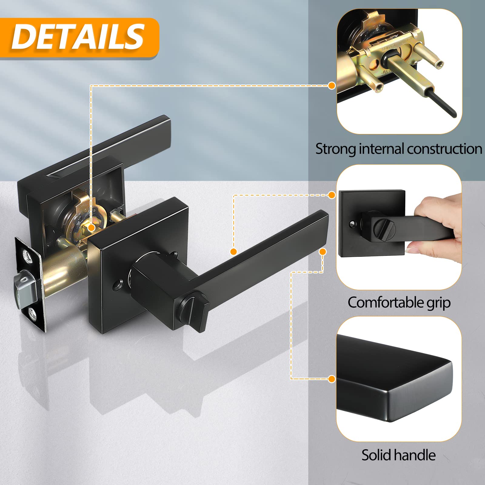 LEIFIDE 15 Pcs Privacy Interior Door Levers Heavy Duty Square Design ...