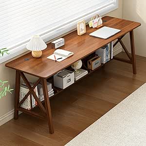 Amazon.com: NELYE Extra Long Desk with Bookshelf - Wooden Home Office ...