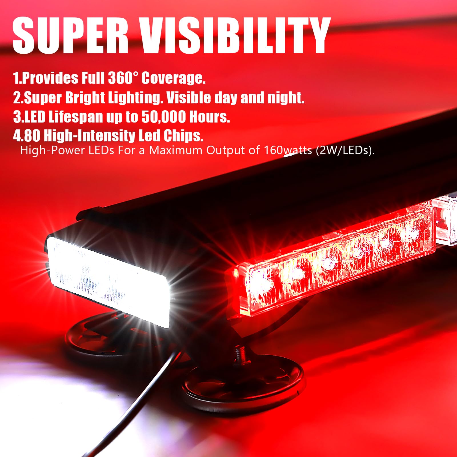 Super Red Led Emergency Magnetic Light Bar Mini Century™ 11"