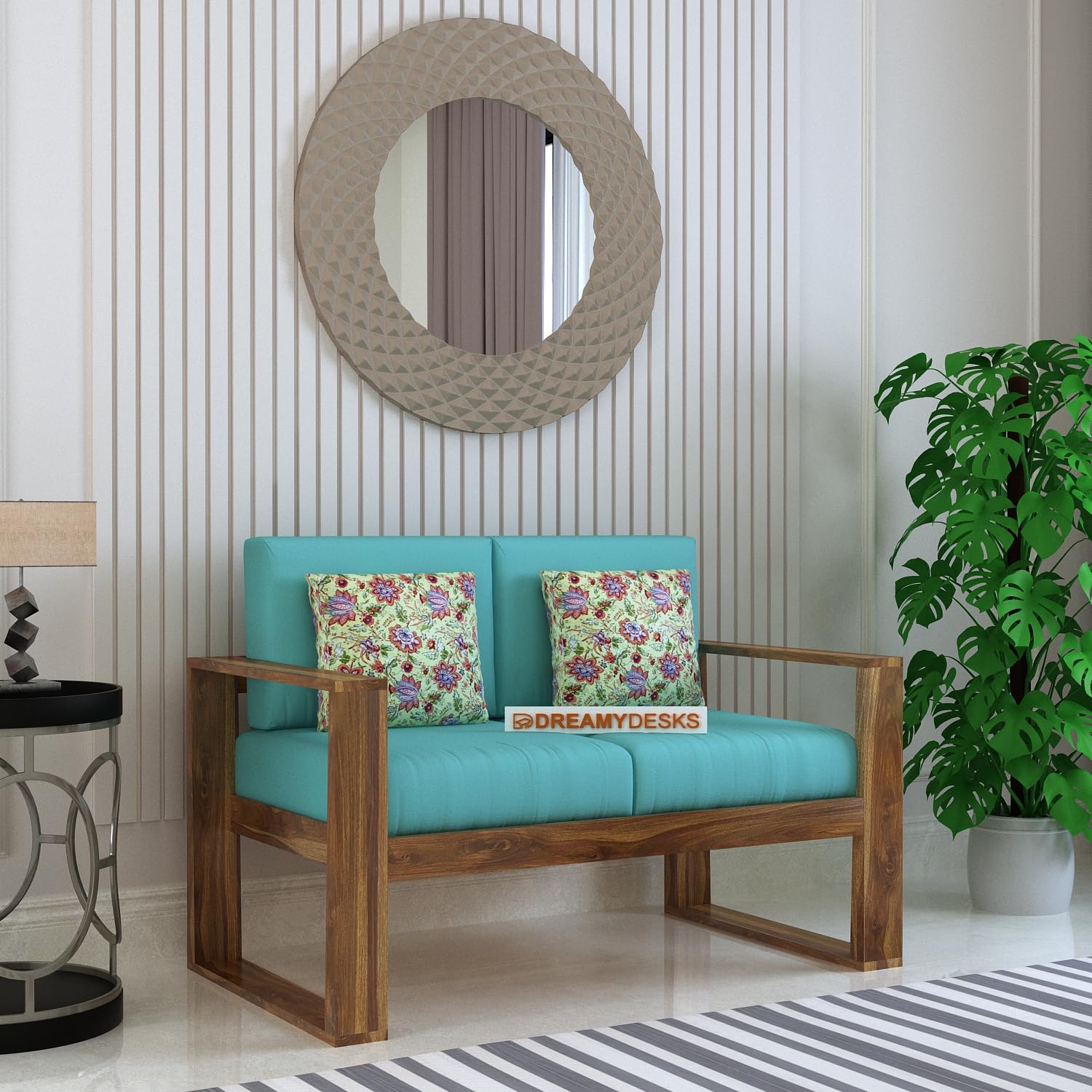 Dreamydesks Solid Sheesham Wood 2 Seater Sofa Set with Side Pockets for ...