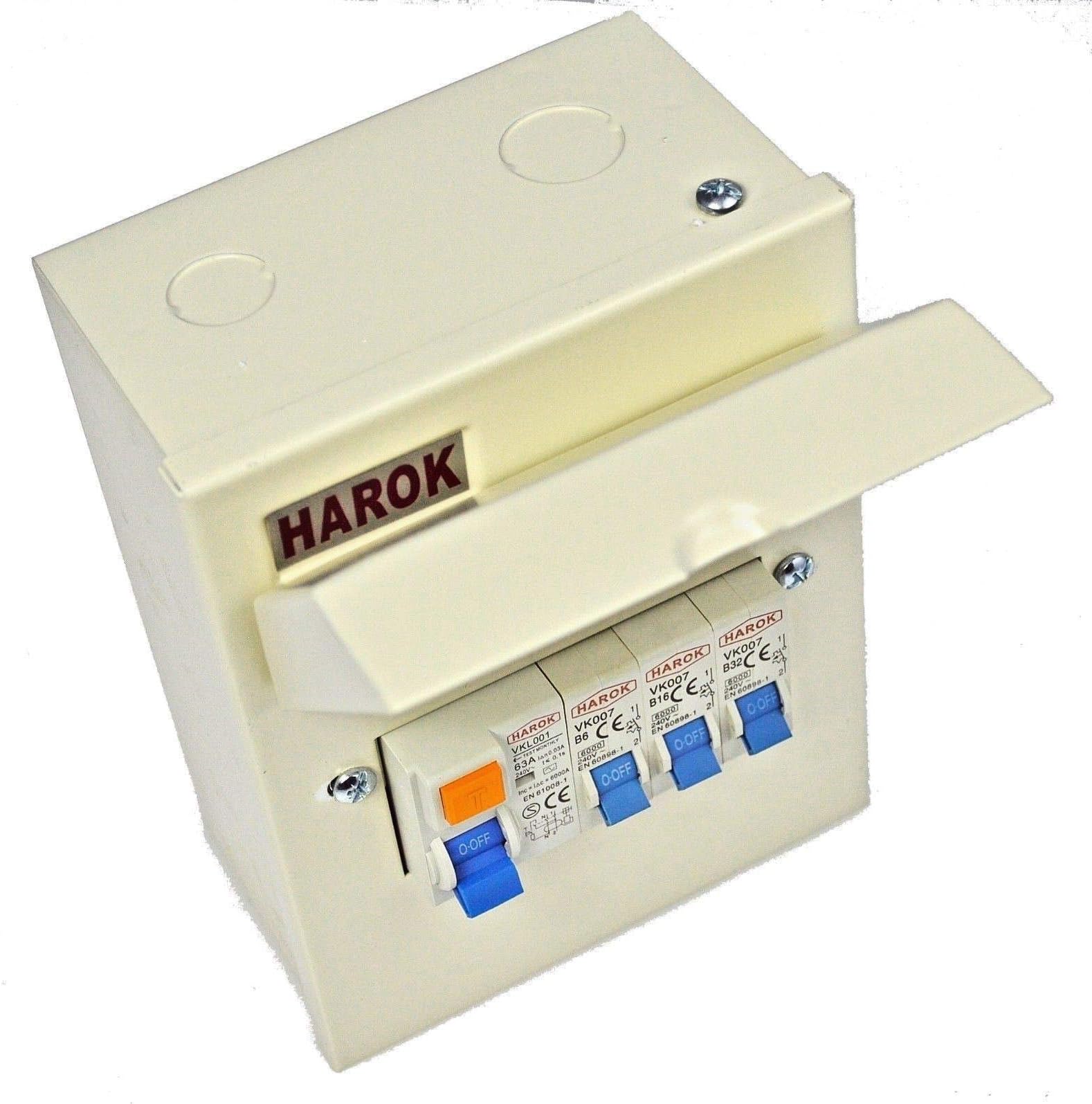 Harok - Metal Mini Garage Consumer Unit Complete with 63a RCD & 3 MCBs ...