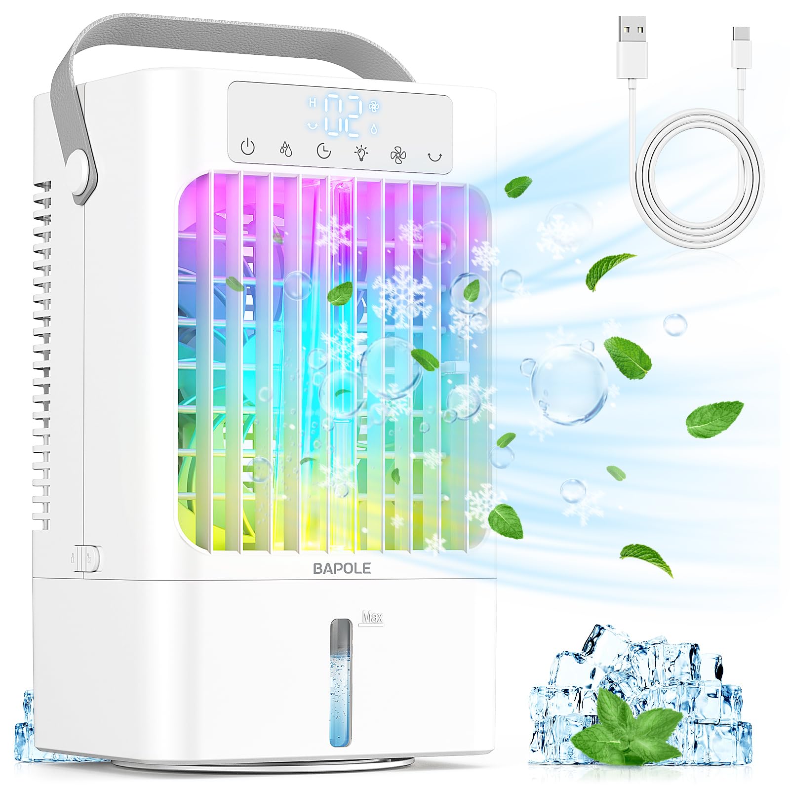 Portable Air Conditioner Cooling Fan, 900ML Portable Air Cooler with 3 ...
