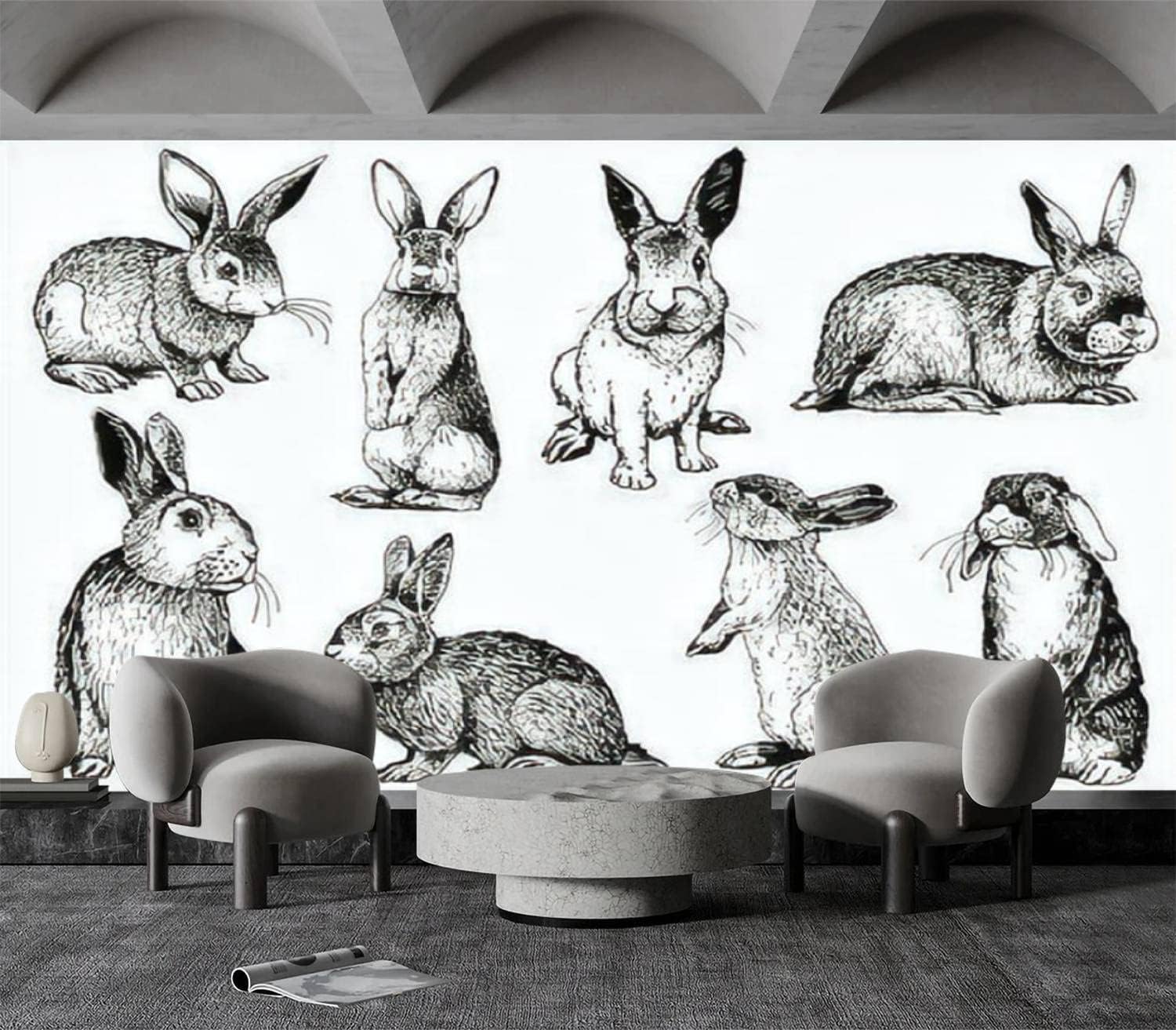 AUHOVIMGZ Vintage Graphical Set of Rabbits Isolated on White ...