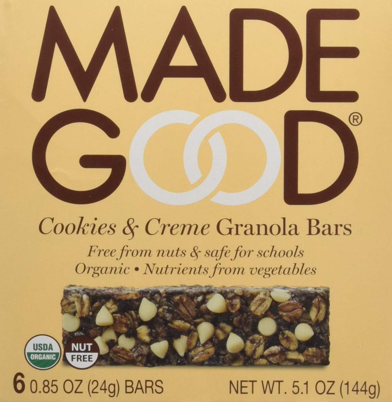 Amazon.com : MadeGood Cookies & Crème Granola Bars, 6 Healthy Snack ...