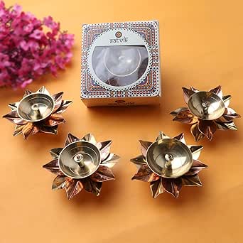 Amazon.com: SATVIK 4 Pc Set Brass Copper Lotus Flower Petals Kamal ...