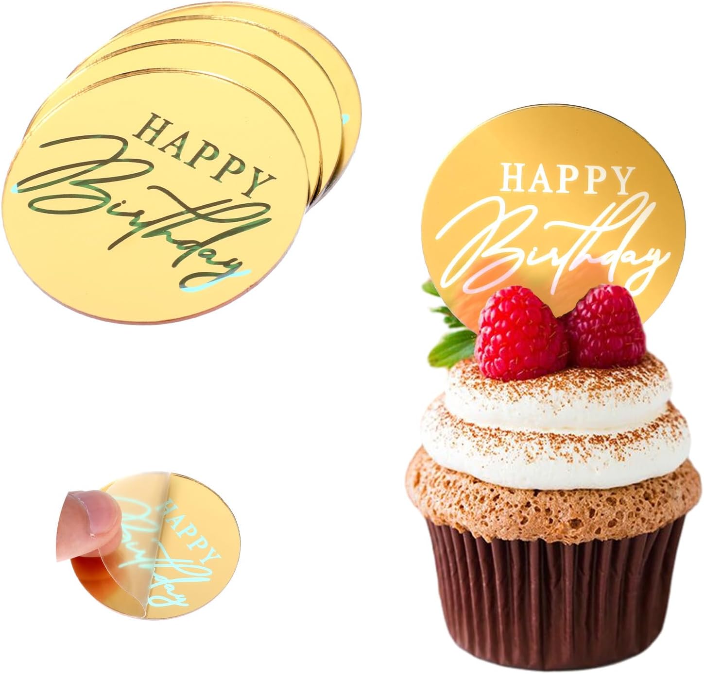 Amazon.com: GEEHUA 20Pcs Gold Acrylic Cupcake Toppers, Happy Birthday ...