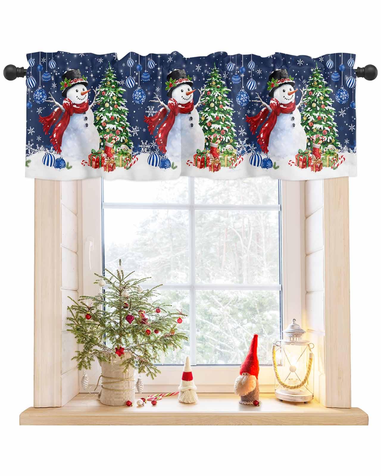 Amazon.com: Lsrtoss Snowman Blue Christmas Valances for Windows, Xmas ...