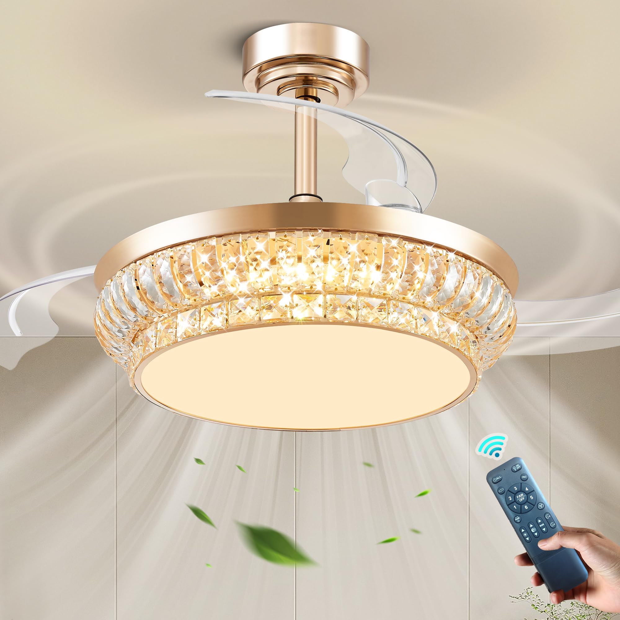Snapklik.com : 42 Inch Crystal Retractable Ceiling Fan