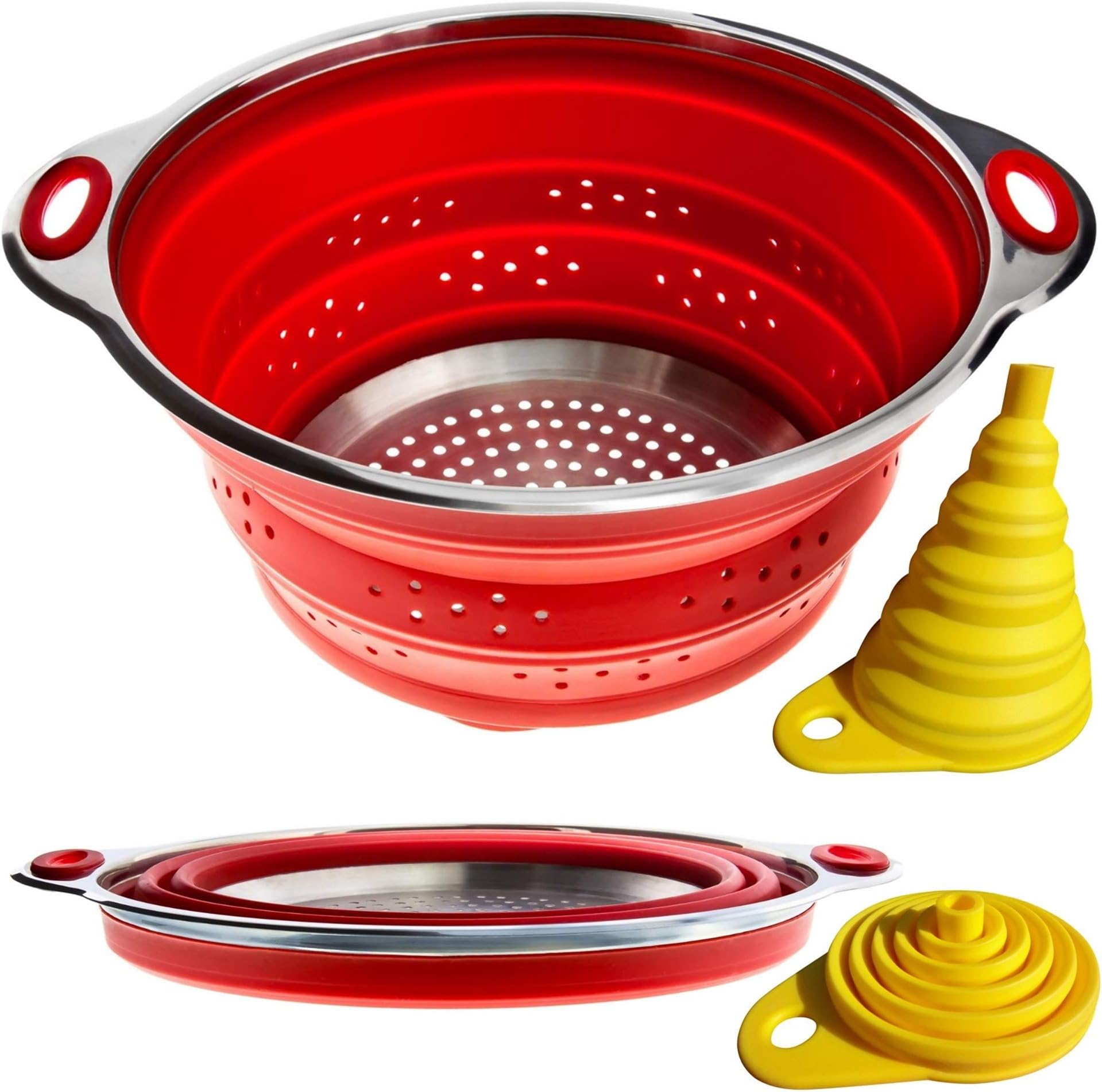 Amazon.com: Collapsible Colander and Funnel - Stainless Steel Meets Red ...