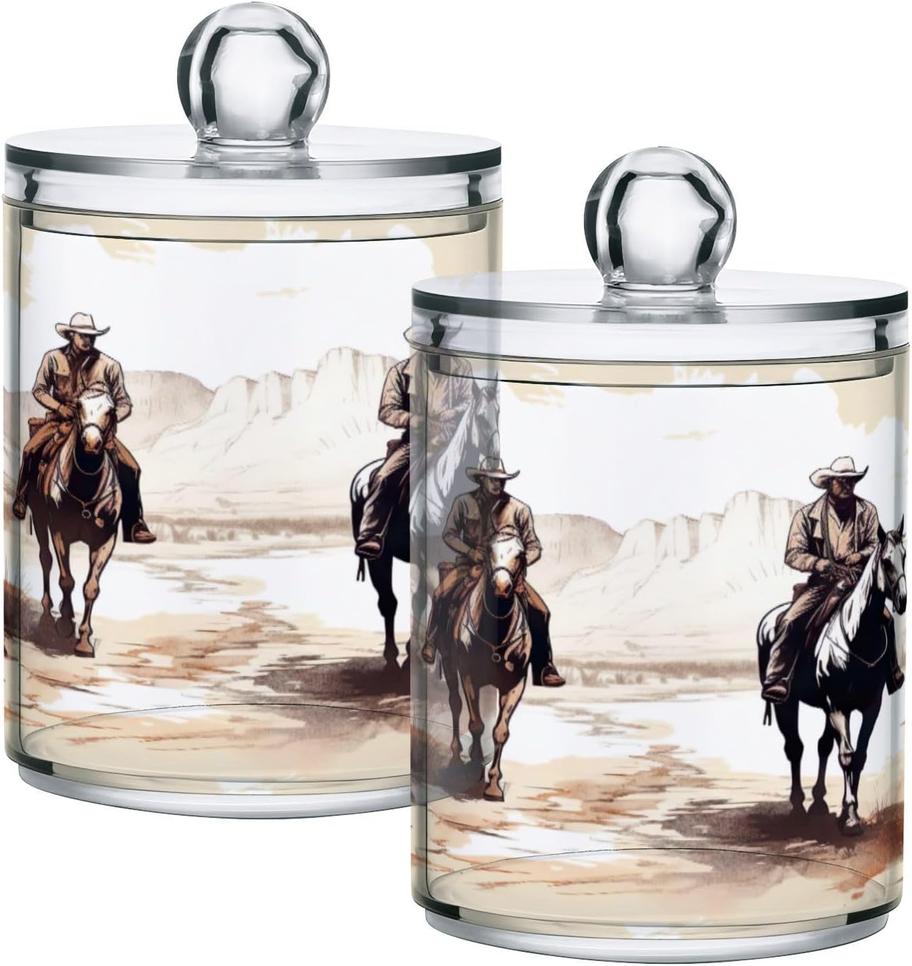 GOODOLD Two Western Cowboys Qtip Holder 2 Pack - 10 Oz Clear Plastic ...
