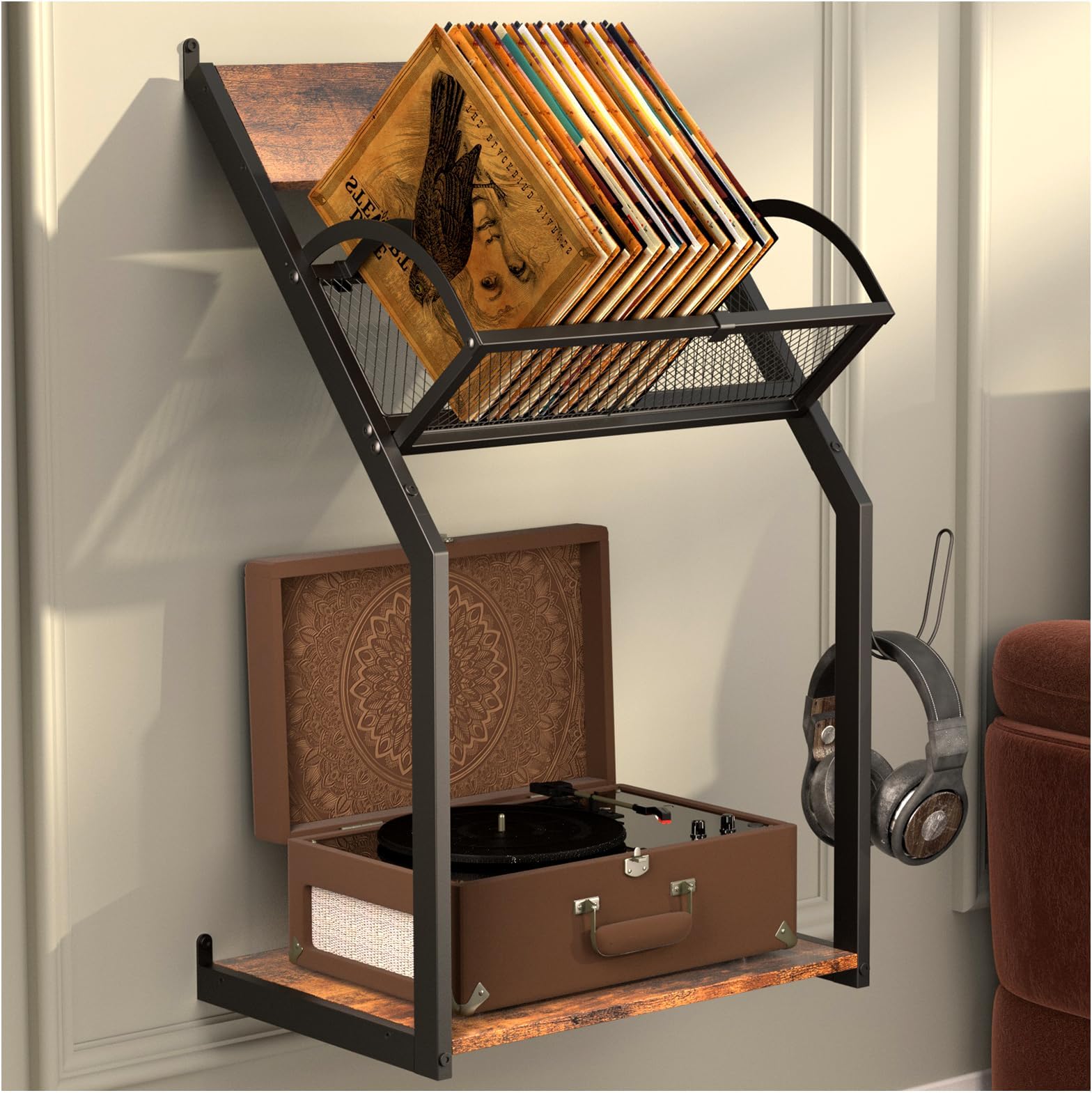 Amazon.com: HOYRR Vintage Ironwood Turntable Stand with Storage - Wall ...