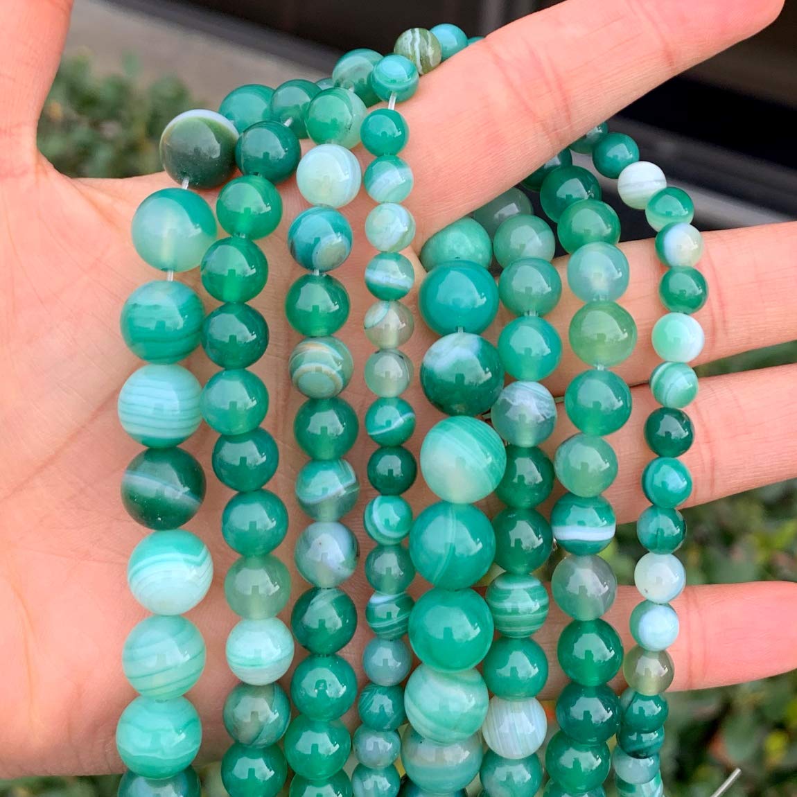 Amazon.com: 1 Strand Adabele Natural Banded Green Agate Healing ...