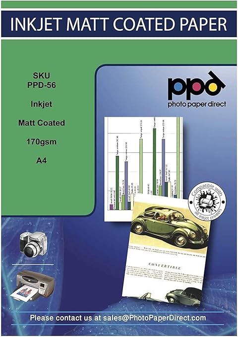 PPD 100 x A4 170gsm Matt Coated Inkjet Photo Quality Paper for High ...