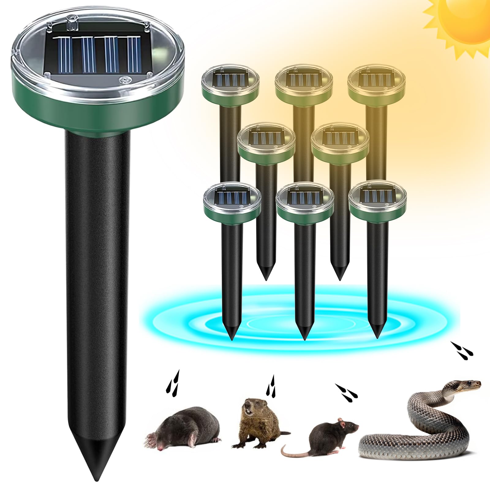 Amazon.com: 8 Pack Mole Repellent Solar Powered Snake Repellent ...