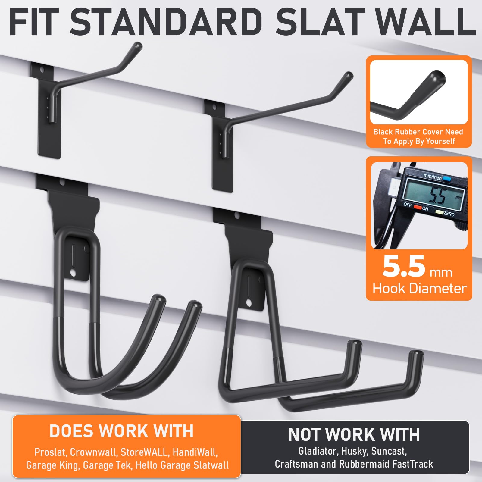 Snapklik.com : 36 Pack Heavy Duty Slatwall Hooks, Black Garage Slatwall ...