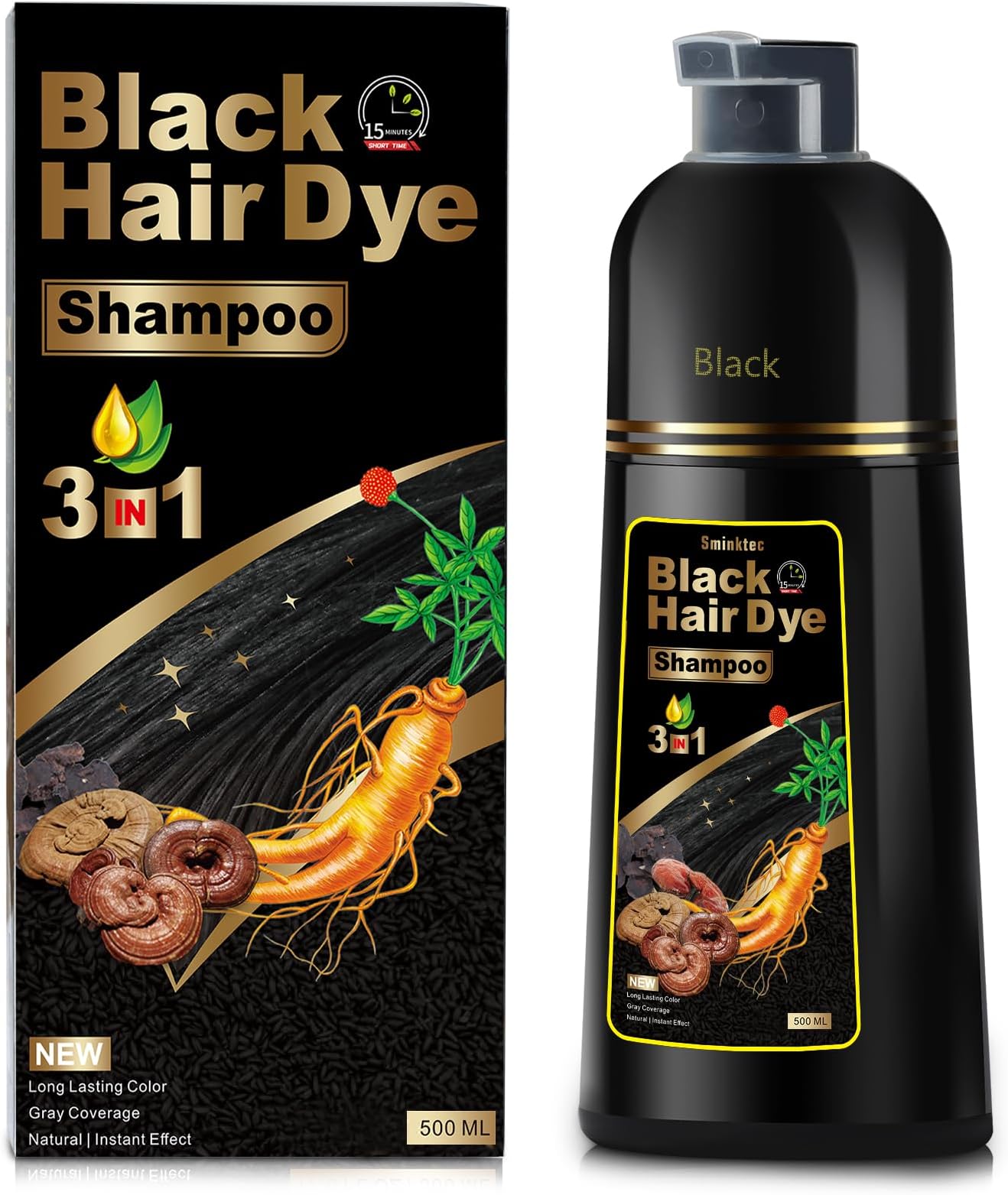 Amazon.com: Black Hair Dye Shampoo 3 en 1, champú a base de hierbas ...