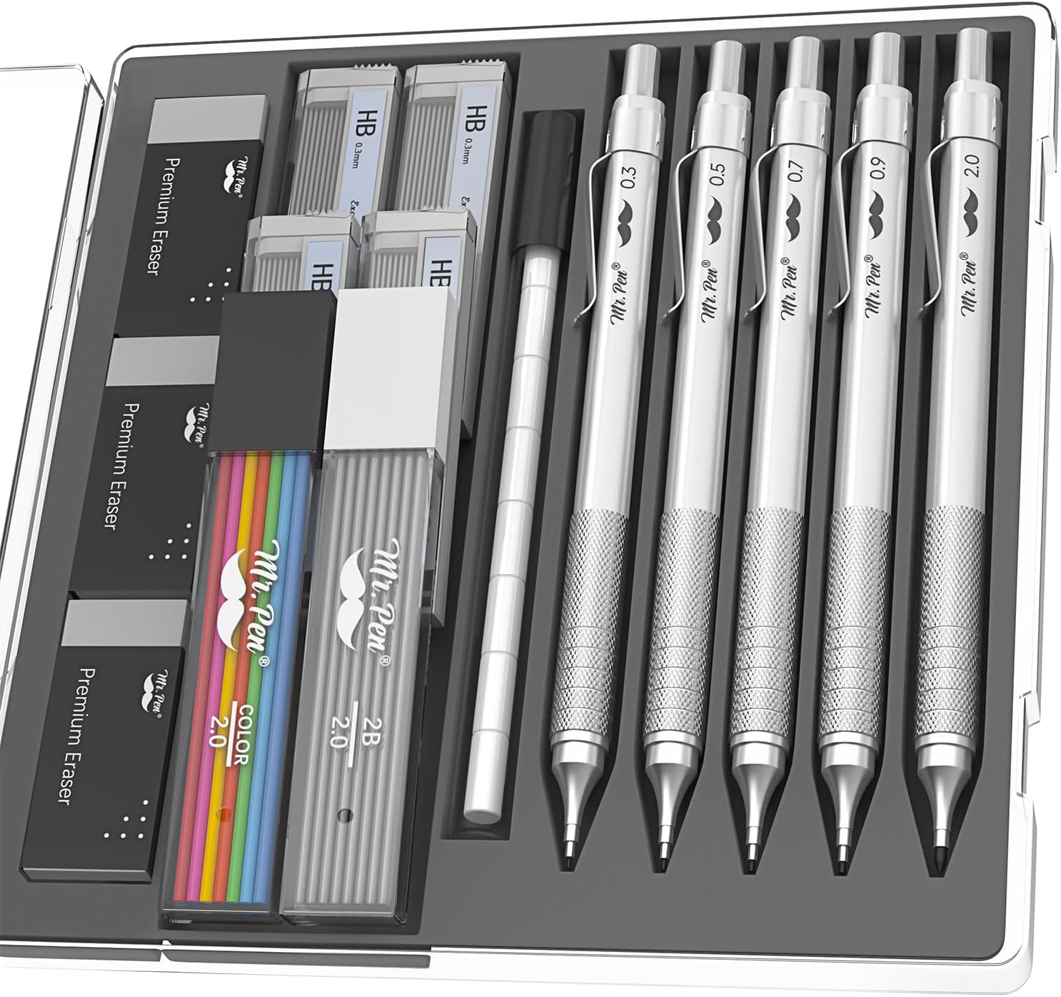 Amazon.com : Mr. Pen- Metal Mechanical Pencil Set, 5Sizes, 0.3, 0.5, 0. ...