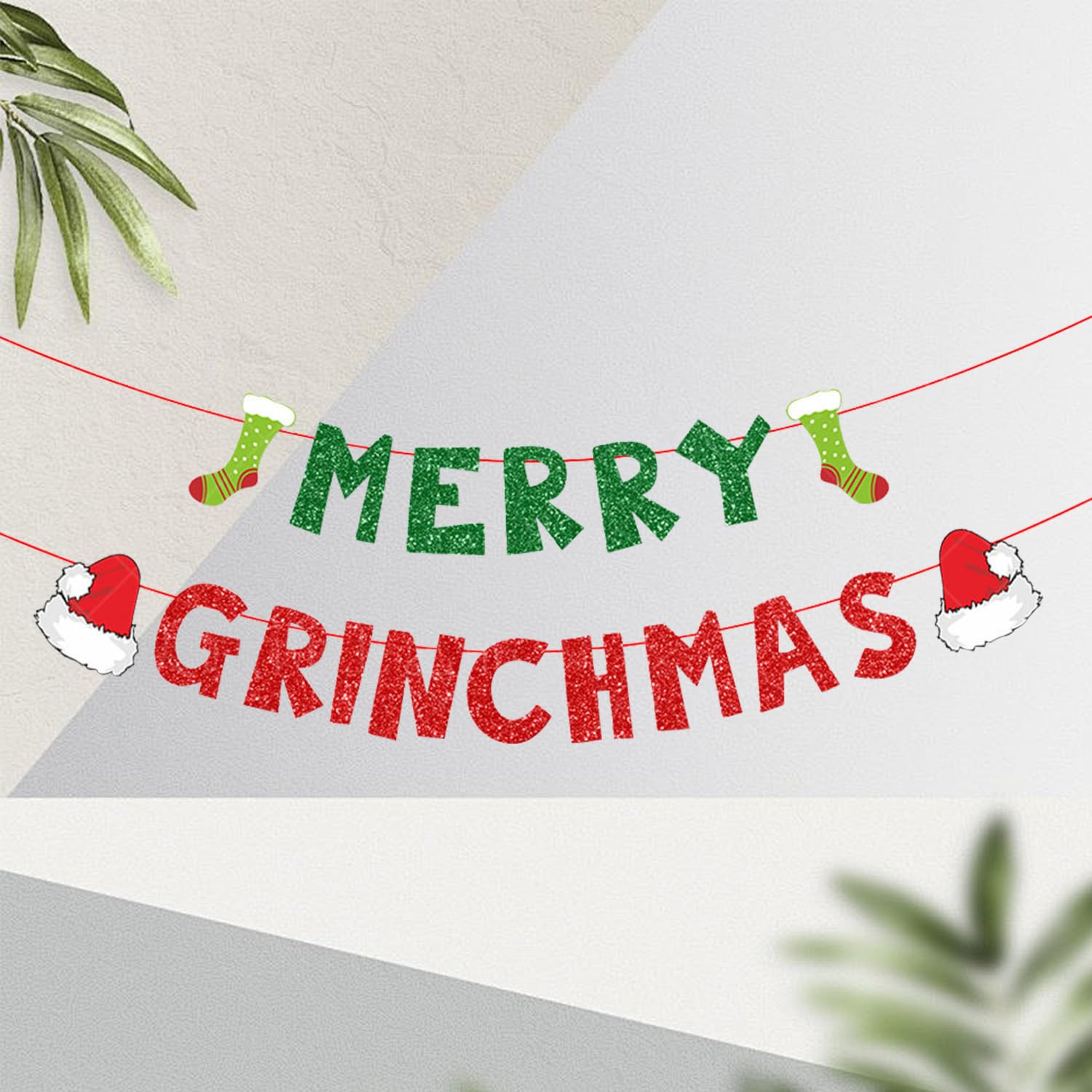 XNHIU Merry Grinchmas Banner Red & Green Merry Grinchmas Banner Glitter ...
