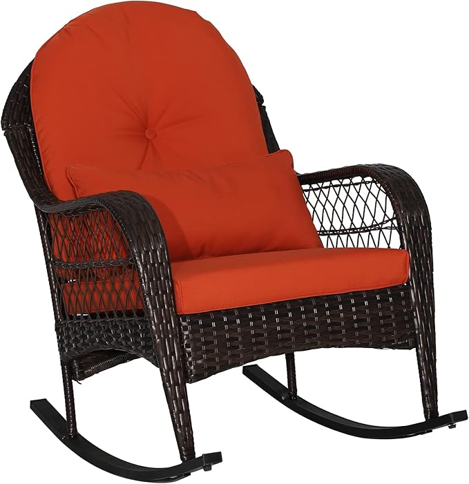 Amazon.com : Tangkula Outdoor Wicker Rocking Chair, Patio Rattan Rocker ...