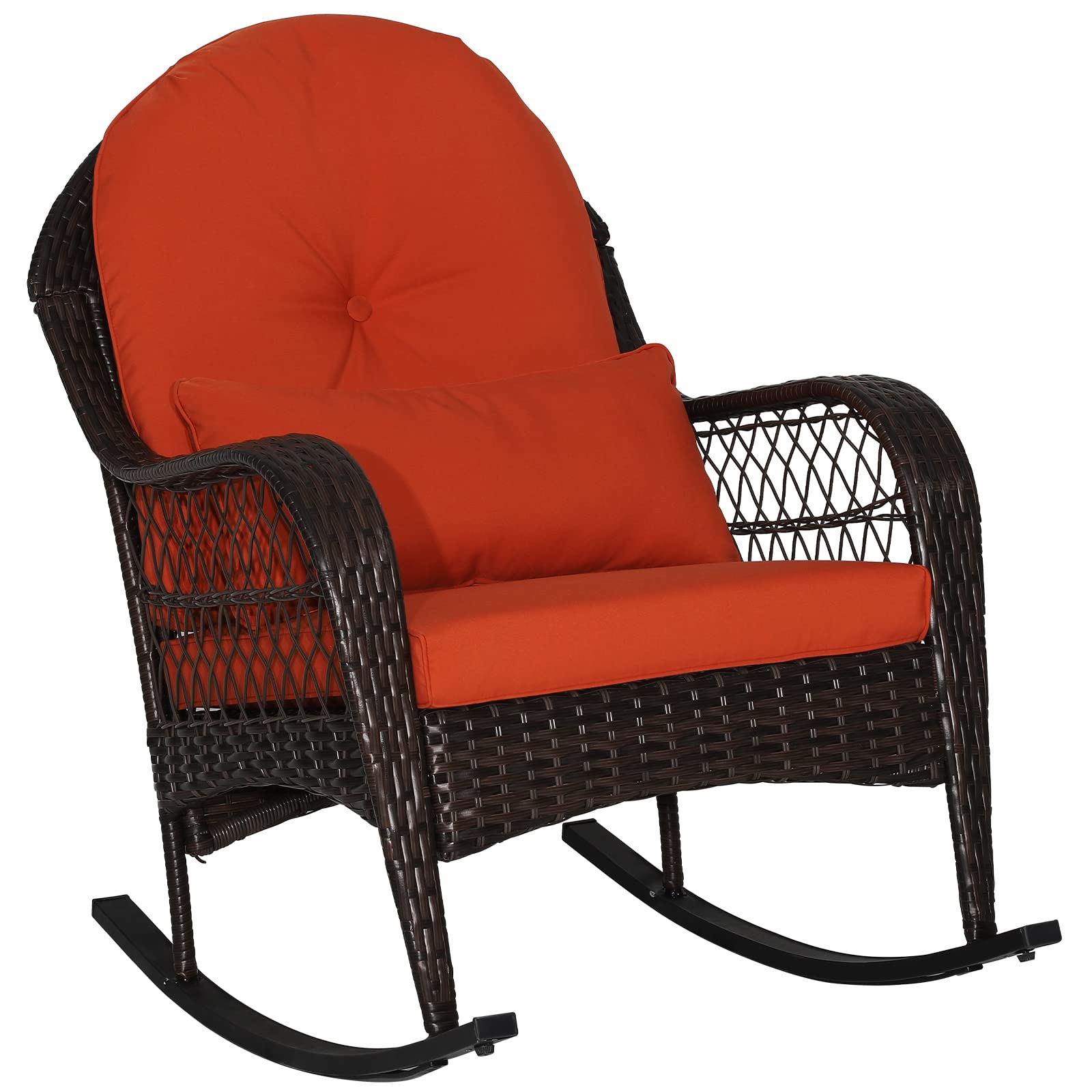 COSTWAY Garden Rattan Rocking Chair, Wicker Rocking Armchair Relax ...