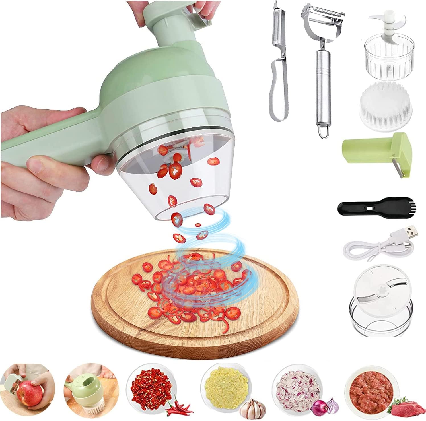 4 in 1 Handheld Electric Vegetable Cutter Set Wireless Food Processor ...