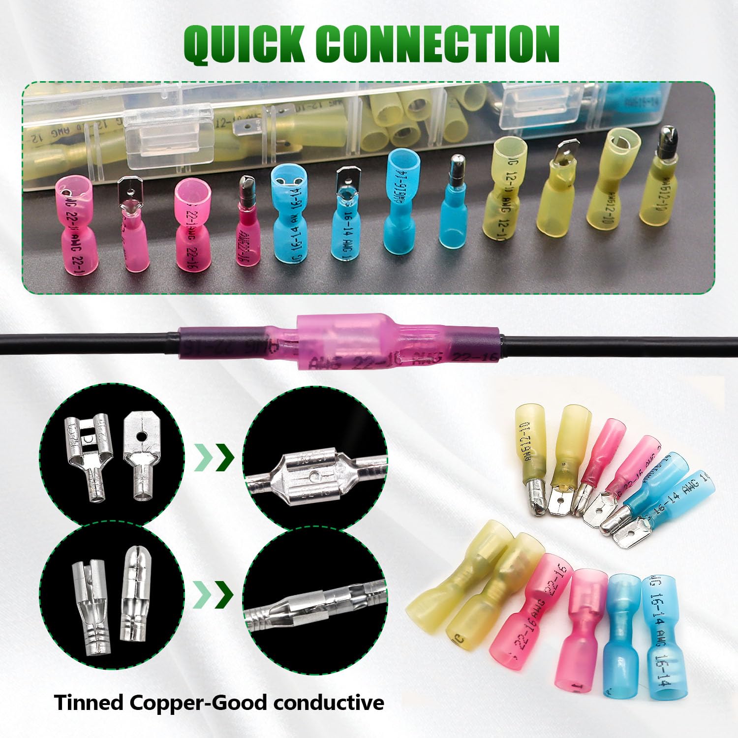 Snapklik.com : 210PCS Heat Shrink Spade Connectors Bullet Connectors 22 ...