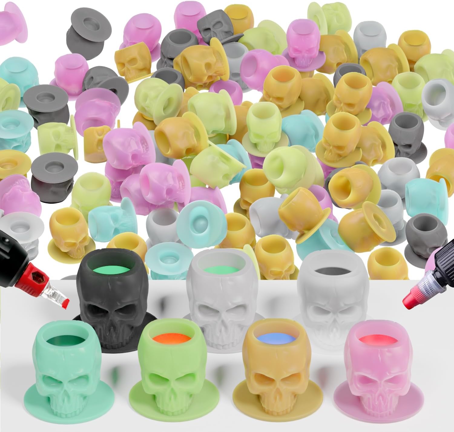 Amazon.com: OZER Tattoo Ink Cups with Stable Base and 200pcs Tattoo Ink ...