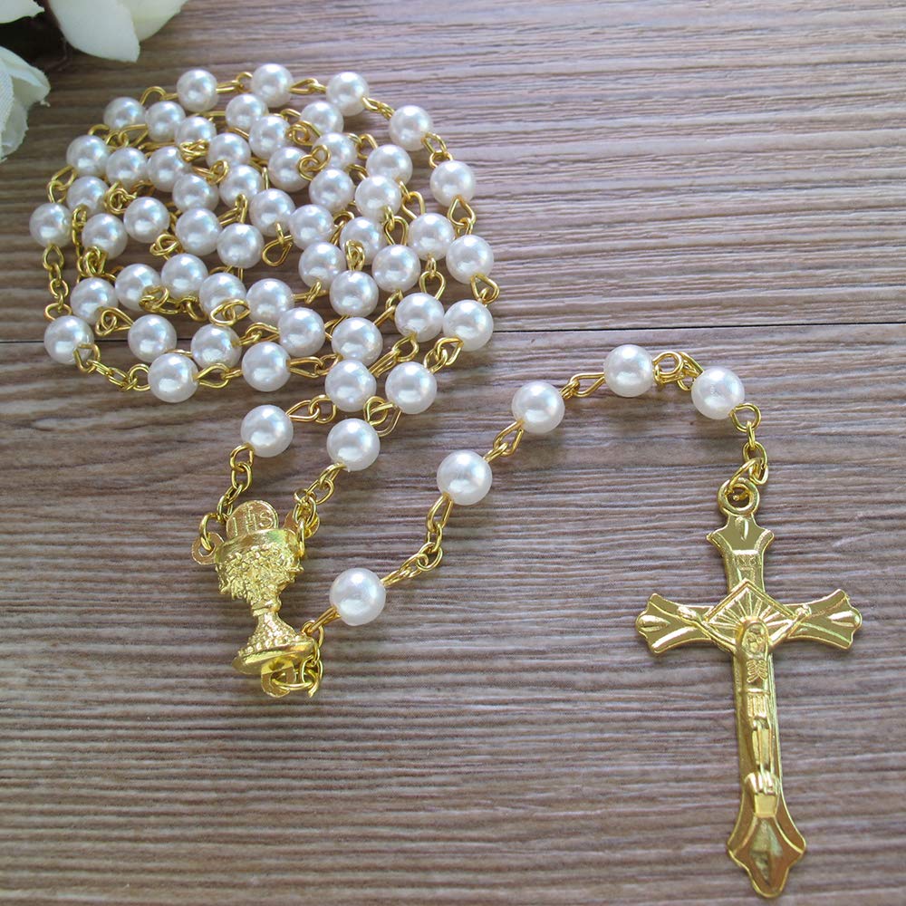 Buy 12 Pcs First Holy Communion Glass Pearl Rosary with Chalice ...