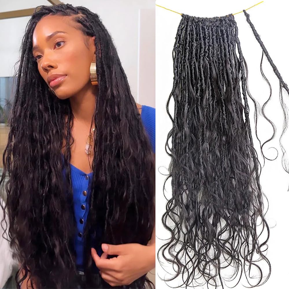Amazon.com : Body Wave Boho Faux Locs With Human Hair Curls Pre Looped ...