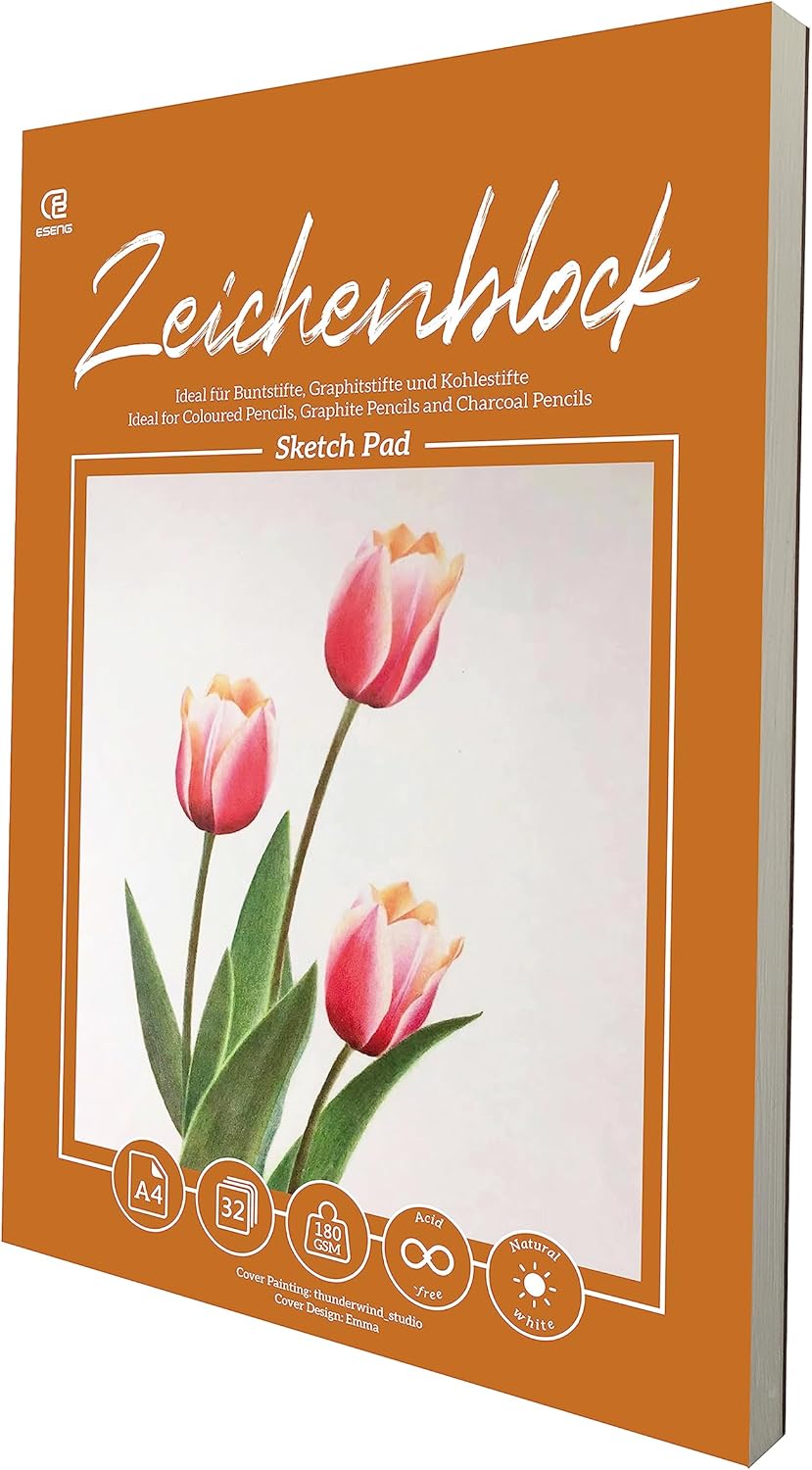 ESENG® Zeichnenblock A4, 32 Blätter / 64 Seiten pro Block - 180g/m² ...