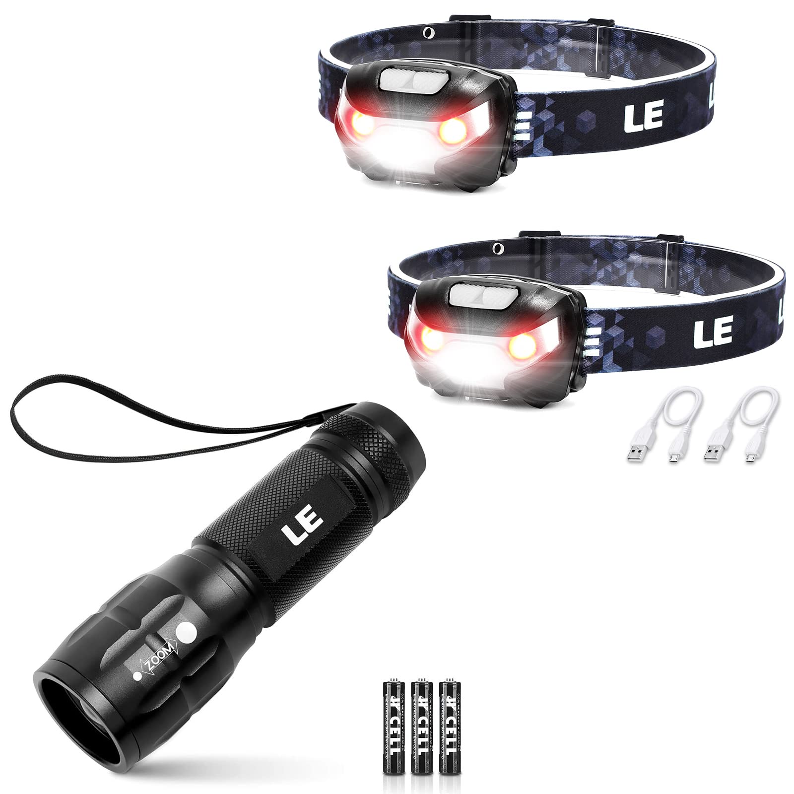 Lighting EVER Bundle - 2 Items: 2 Pack LED Headlamp Rechargeable for ...