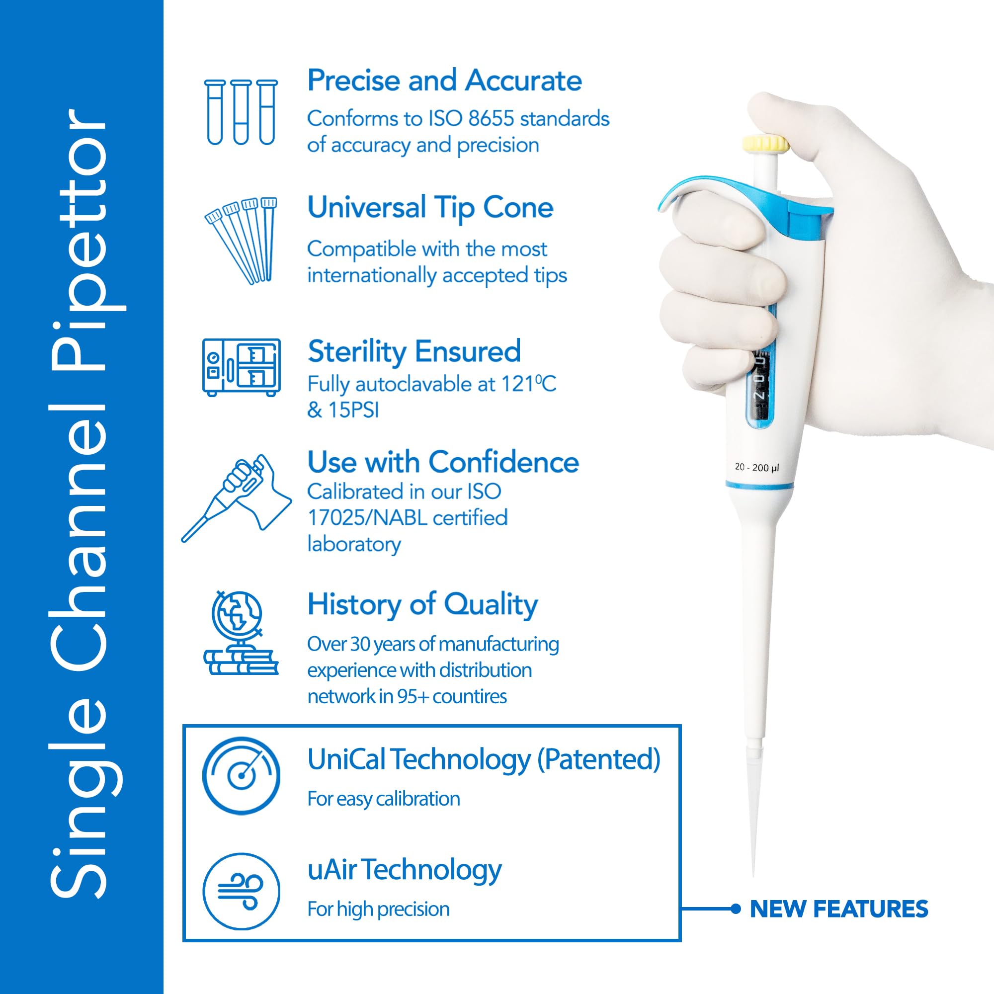 Snapklik.com : Nero Ergonomic Micropipette - Single Channel Pipettors