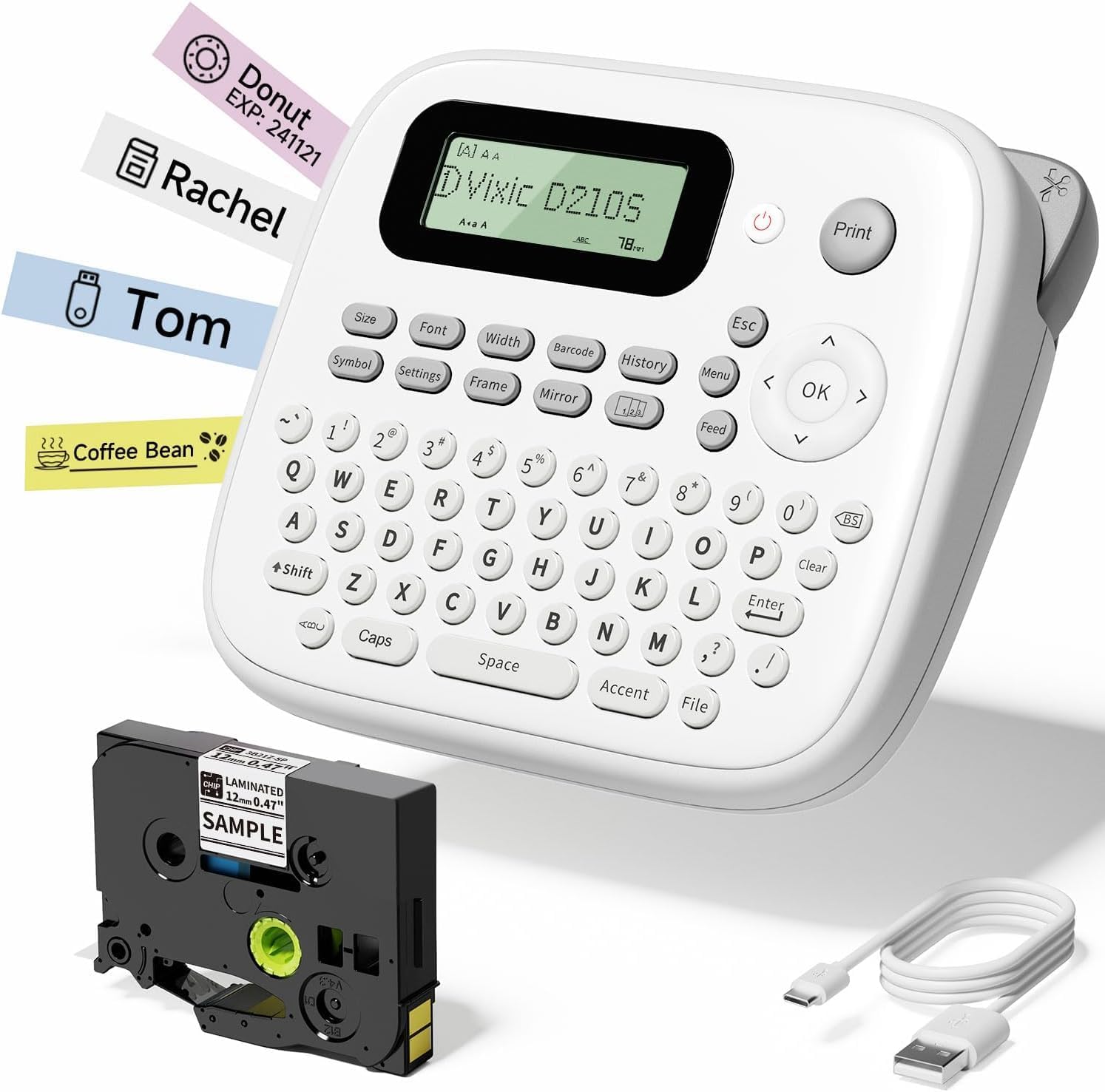 Vixic Label Maker, D210S Label Maker Machine with Tapes, 12mm Labeler ...