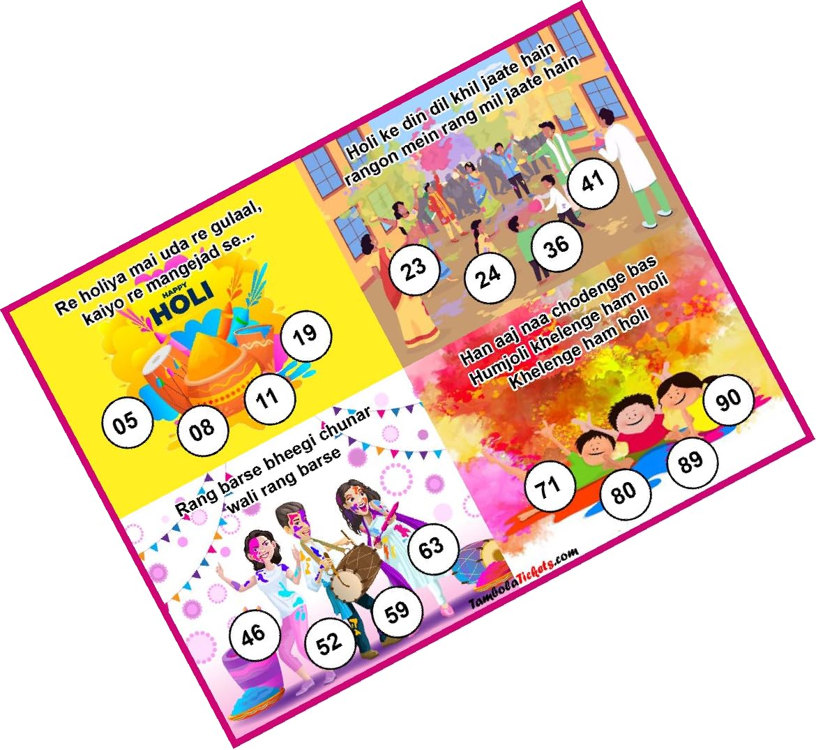 Buy Musical Harmonious Colourful Holi Theme tambola Tickets Bingo ...