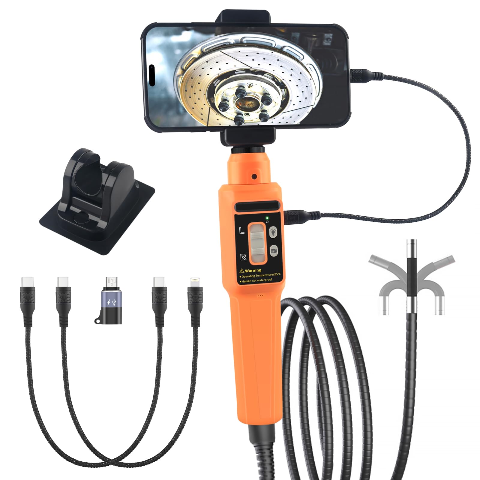 2-Way 210° Articulating Borescope with LED Light,1080P IP67 Waterproof ...