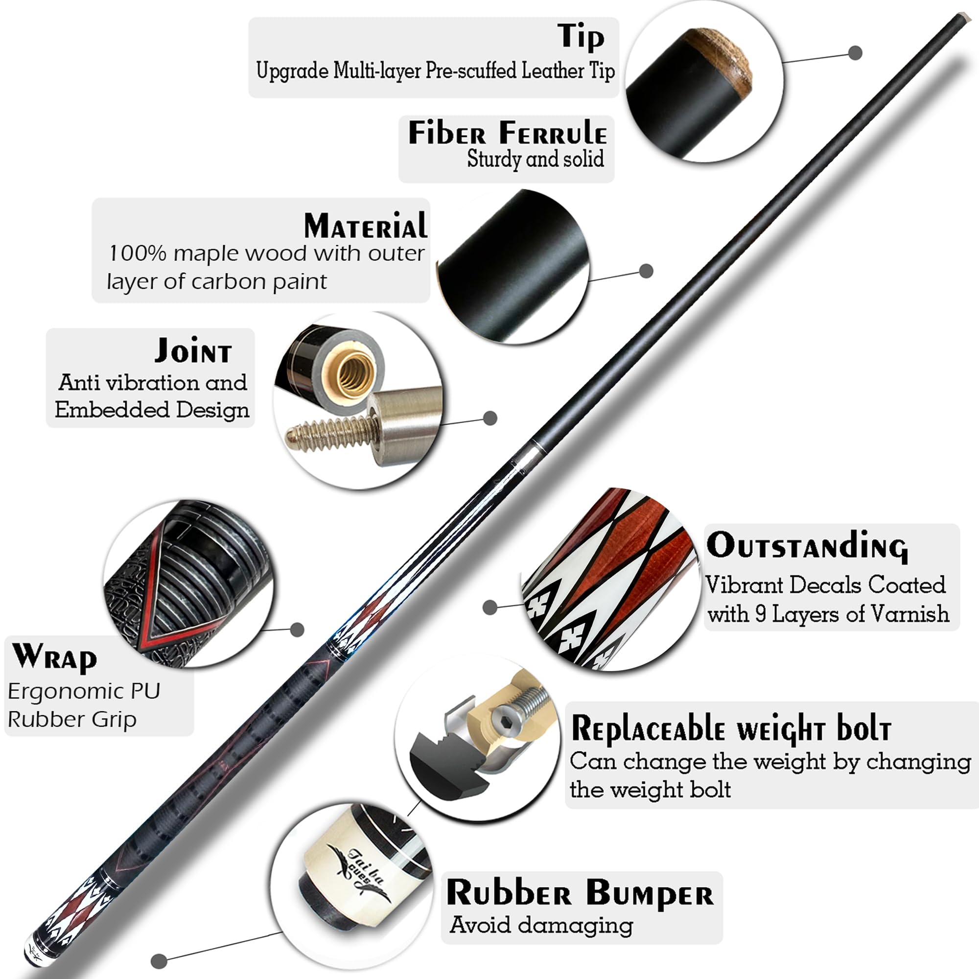 Snapklik.com : Tai Ba Cues 2-Piece Pool Stick