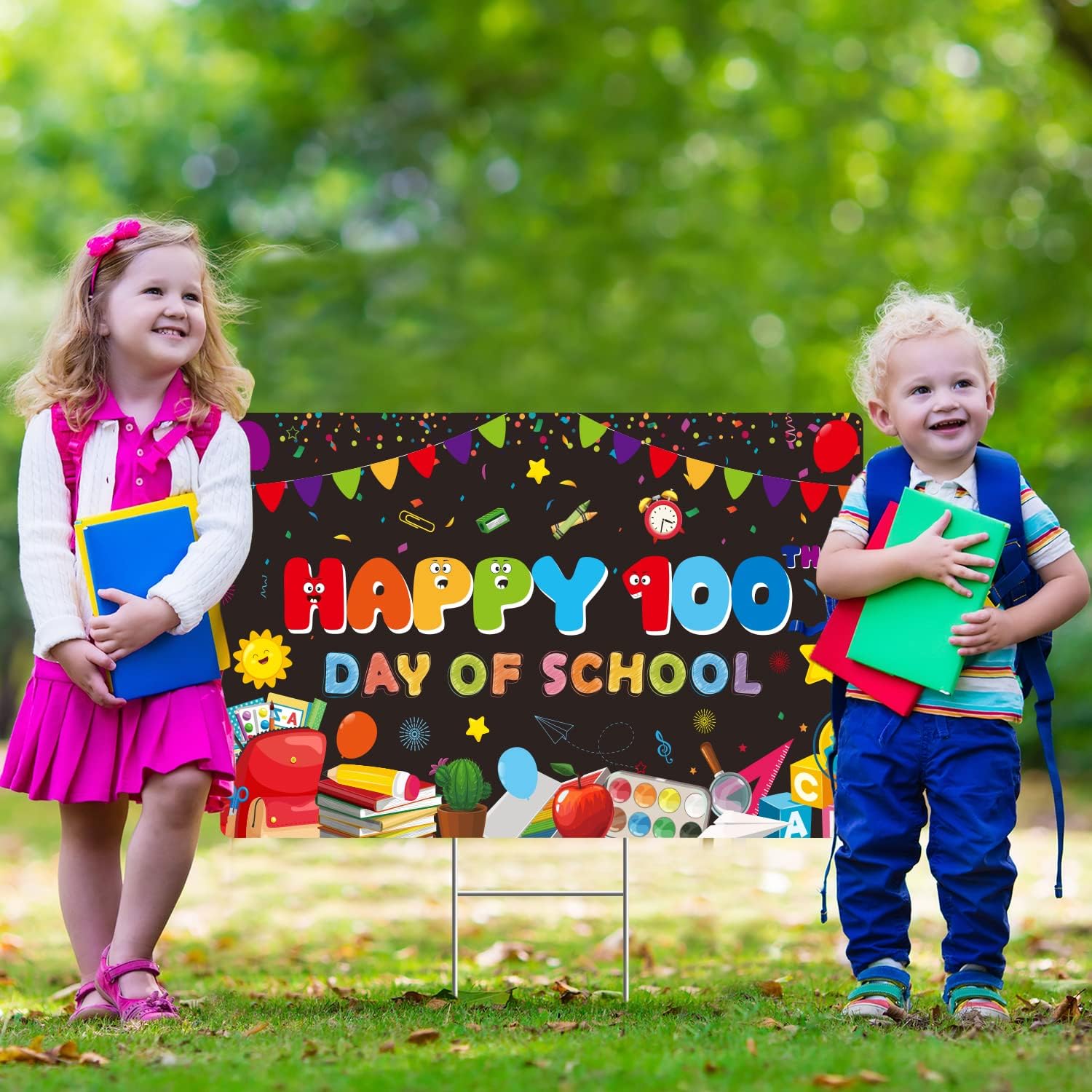Amazon.com : Happy 100 Days of School Yard Signs Outdoor Decorations ...