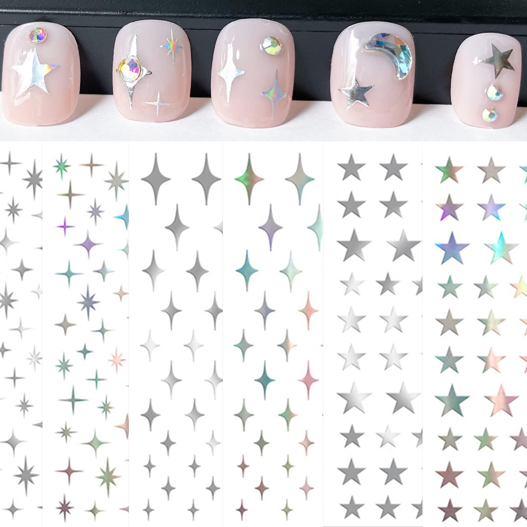 Amazon.com: Star Nail Aurora Silver Star Nail Art Decal Stickers for ...