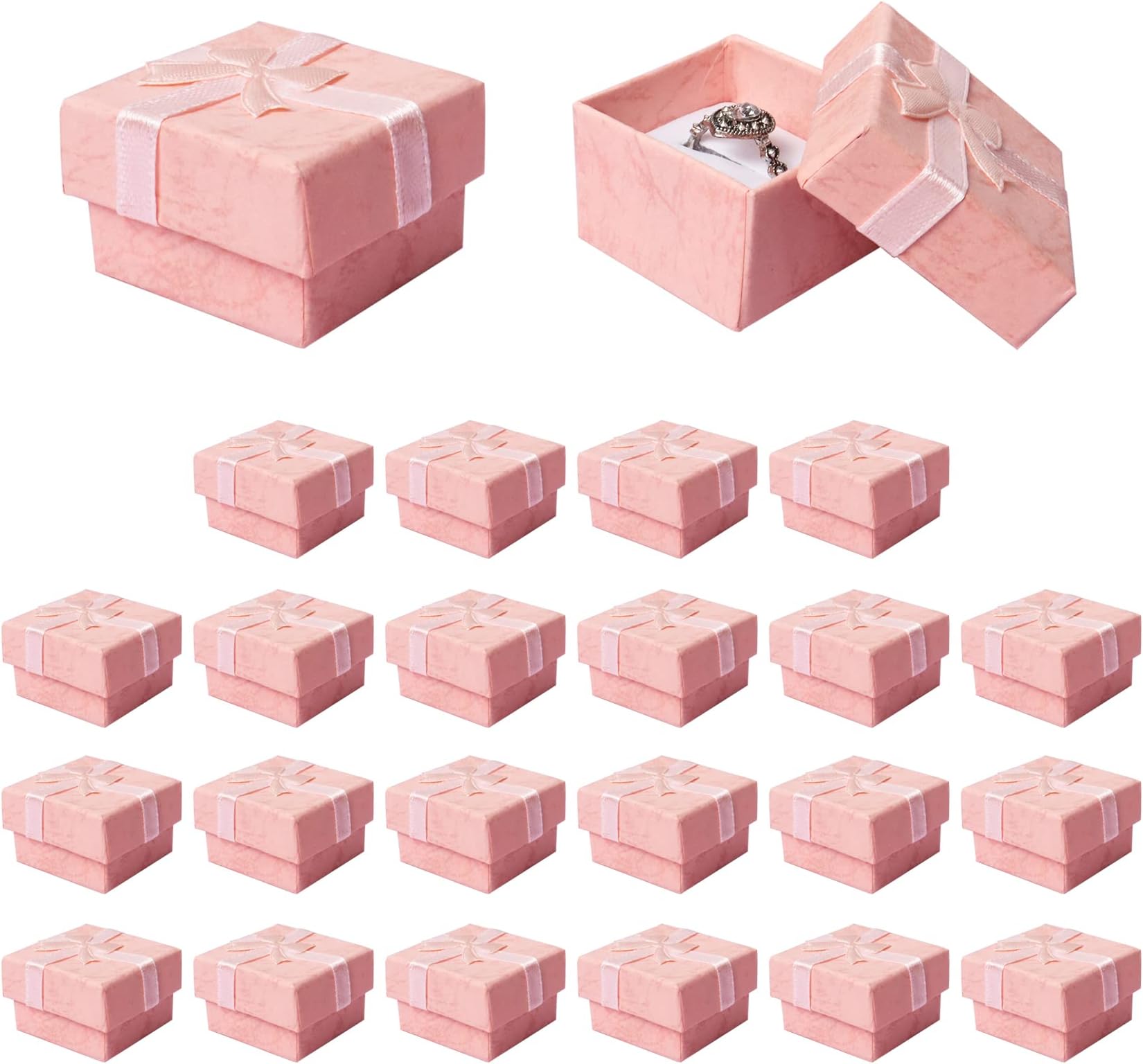 24 Pack Jewellery Gift Boxes, 4x 4x 2.6 cm Ring Gift Boxes with Bow ...