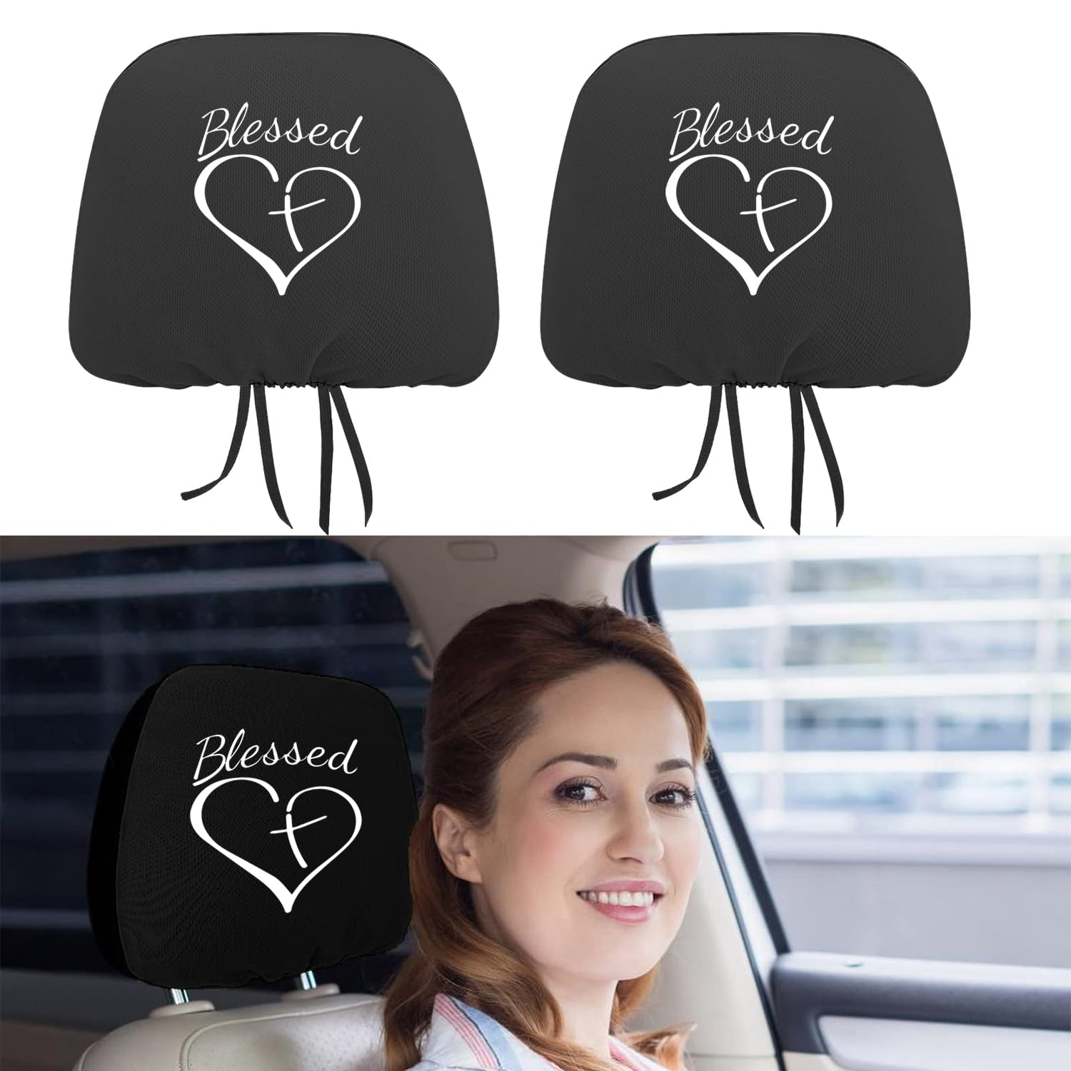 Amazon.com: Naxizo 2 Pack Headrest Covers for Blessed Cross and Heart Christian, Seat Cover ...