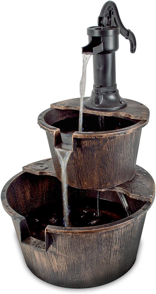 GardenKraft 20890 2-Tier Barrel Water Fountain With Pump/Traditional ...