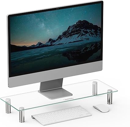 VonHaus Glass Monitor Stand for Desks, Height Adjustable Screen Riser ...