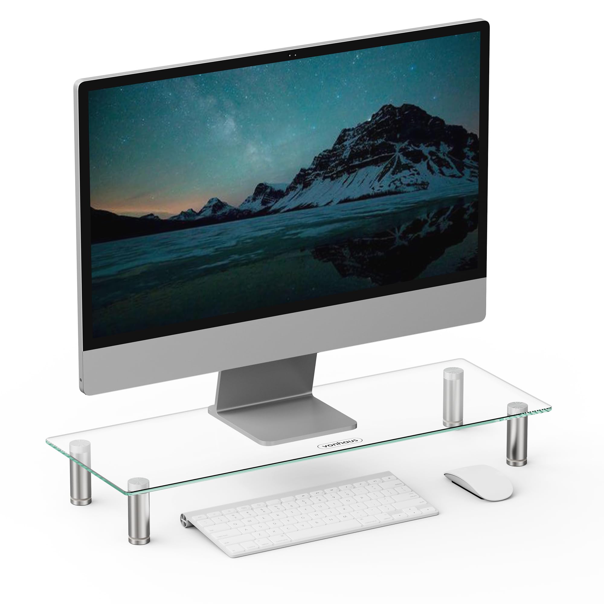 VonHaus Glass Monitor Stand for Desks, Height Adjustable Screen Riser ...