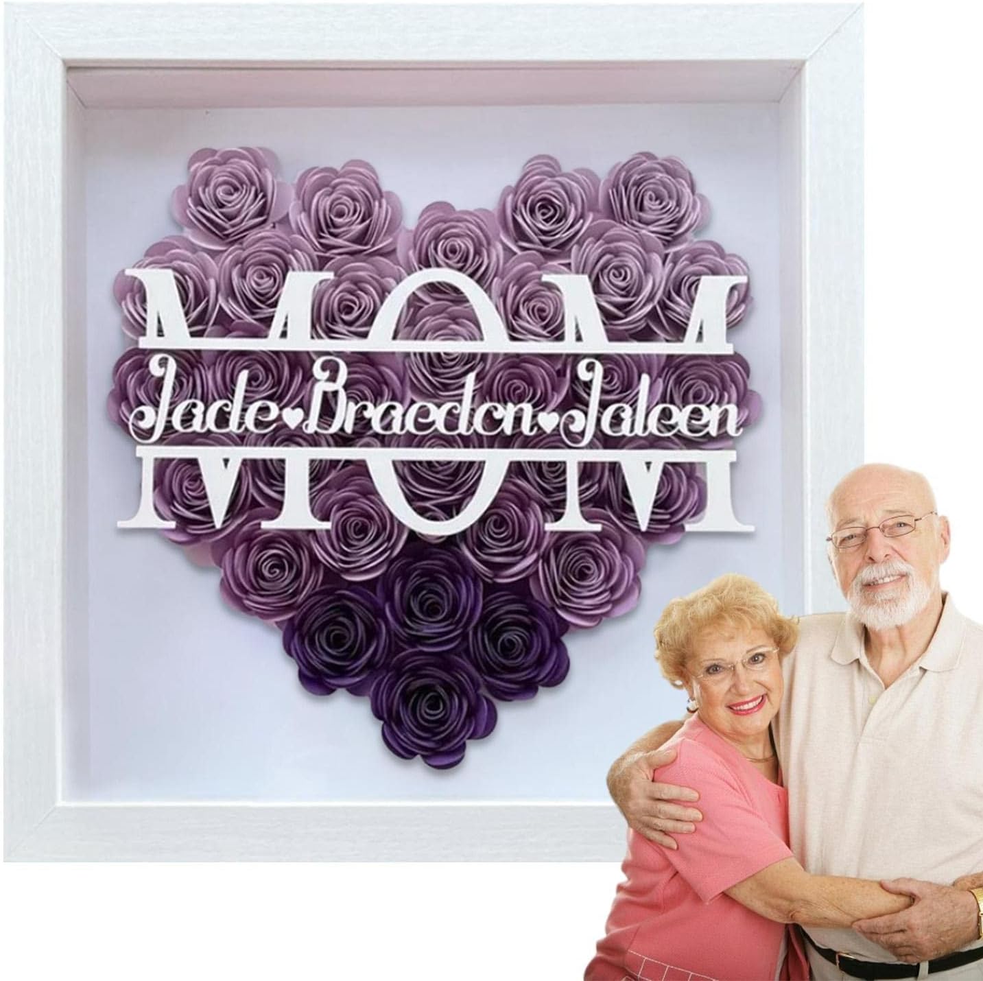 Virtcooy Personalised Mum Flower Shadow Box with Name | Preserved Photo ...