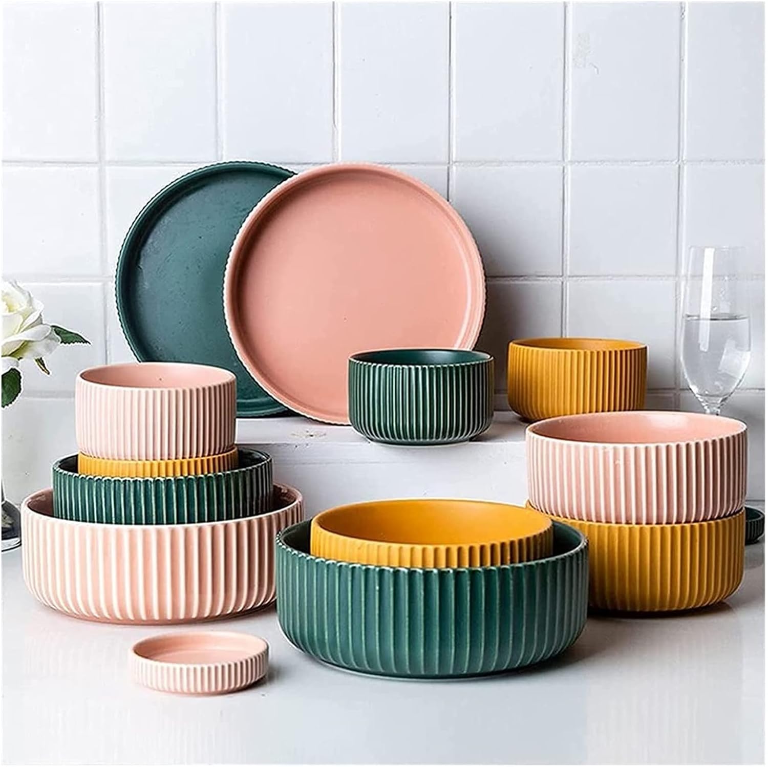 Amazon.com | Dinnerware Set - Luxury Dinner Set Dishwasher Safe 24 ...