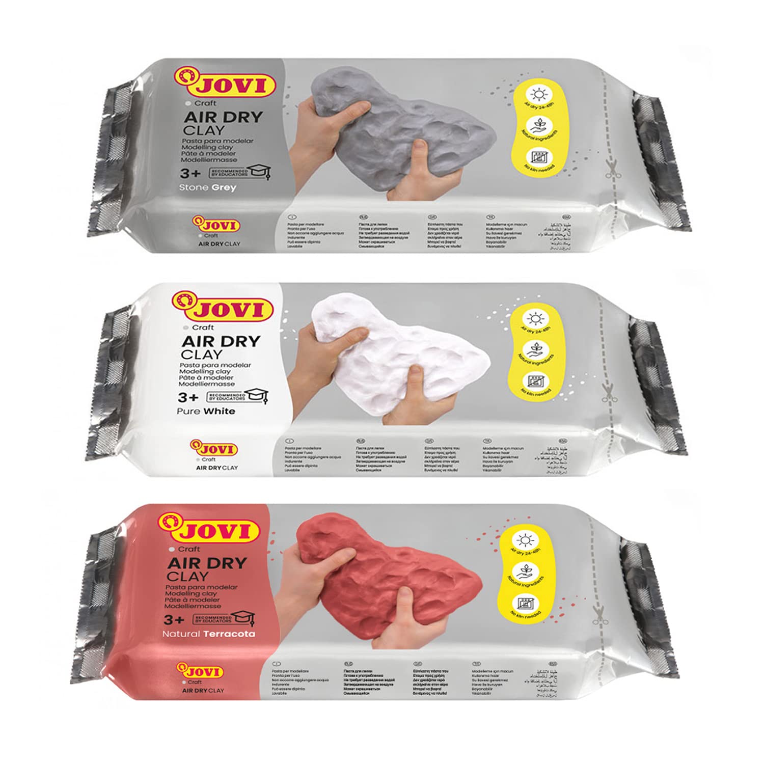 Jovi European Air-Dry Modeling Clay Pack of 3, White, Grey & Terracotta ...
