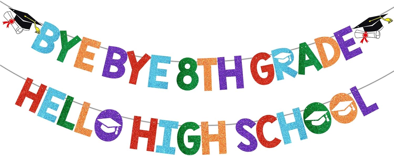 Amazon.com: Bye 8th Grade Hello High School Banner 8th Grade Graduation ...