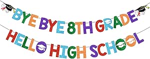 Amazon.com: Bye 8th Grade Hello High School Banner 8th Grade Graduation ...