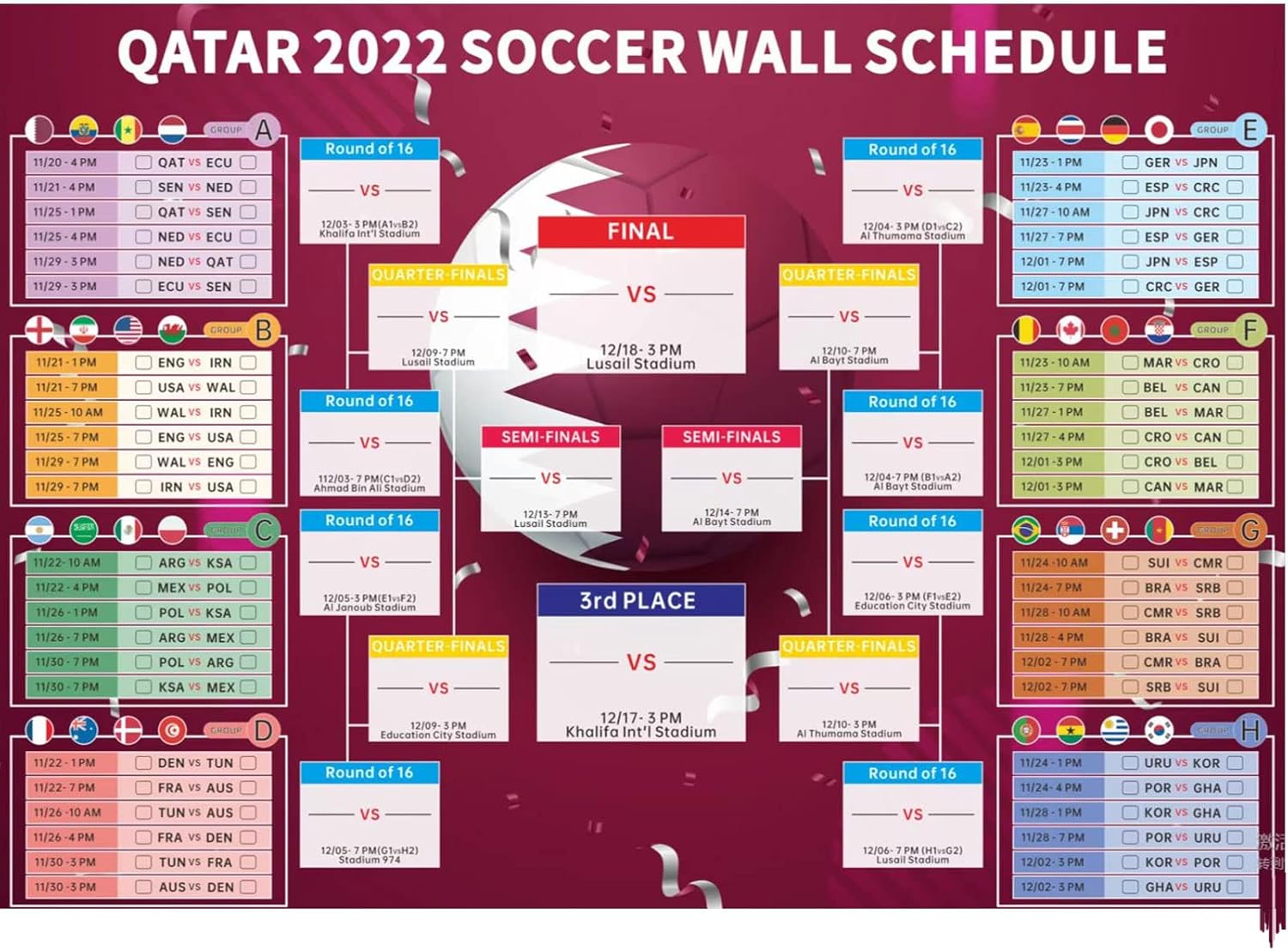 Amazon.de: Ecogbd fussball WM 2022 Spielplan Poster, Katar Fußball-WM ...